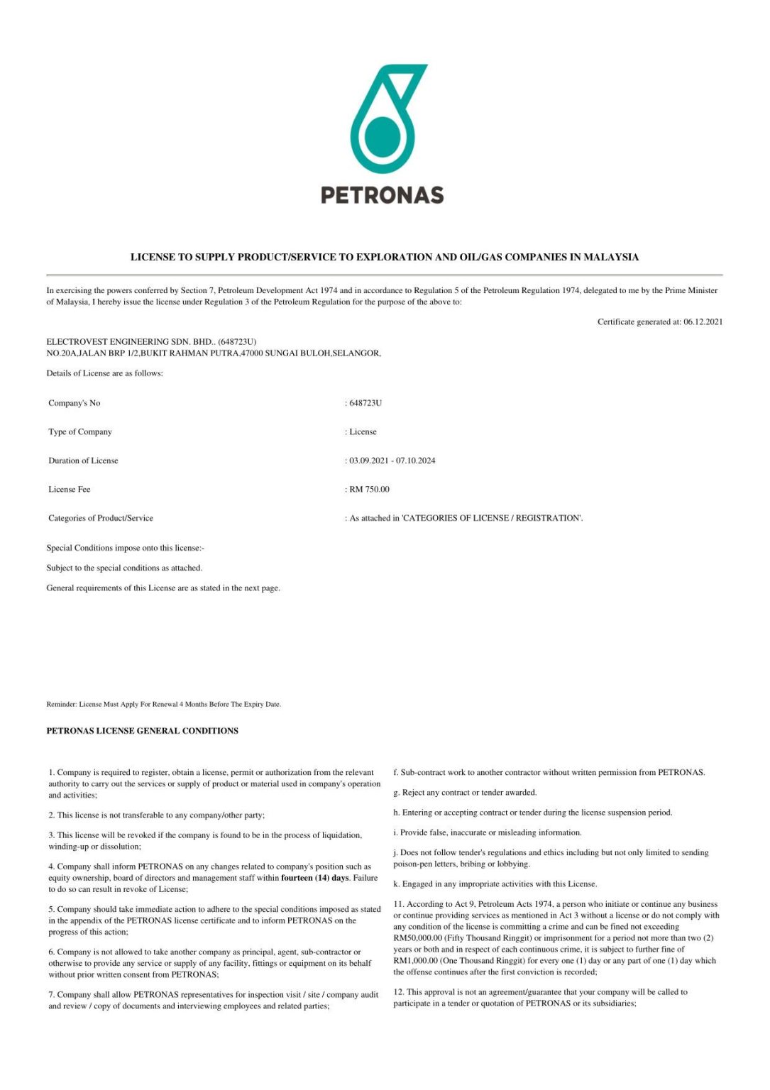 PETRONAS SWEC CODE - Electrovest Engineering